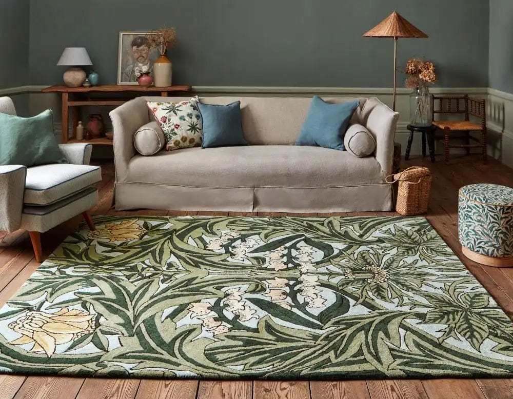 Morris & Co Bluebell Leafy Arbour Green 127607 — Woven Rugs
