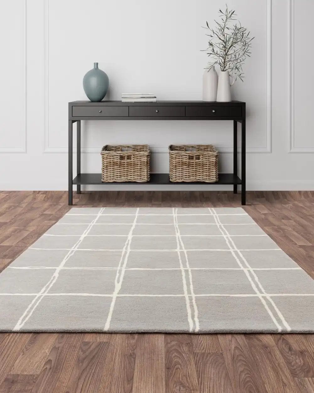 Albany Asiatic Grid Silver — Woven Rugs