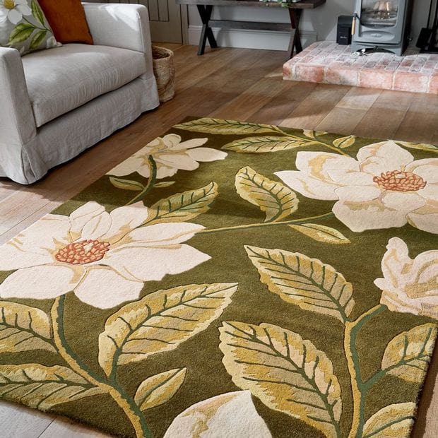 Sanderson Grandiflora Olive Green 145607 — Woven Rugs