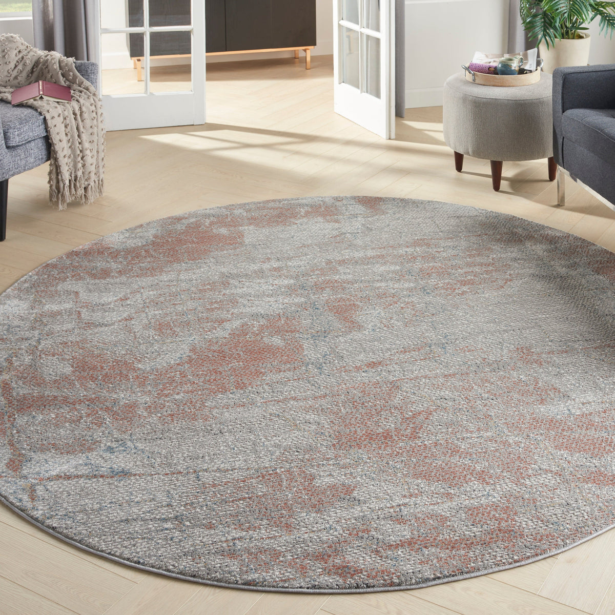 Rustic Textures RUS15 Light Grey Rust Round — Woven Rugs